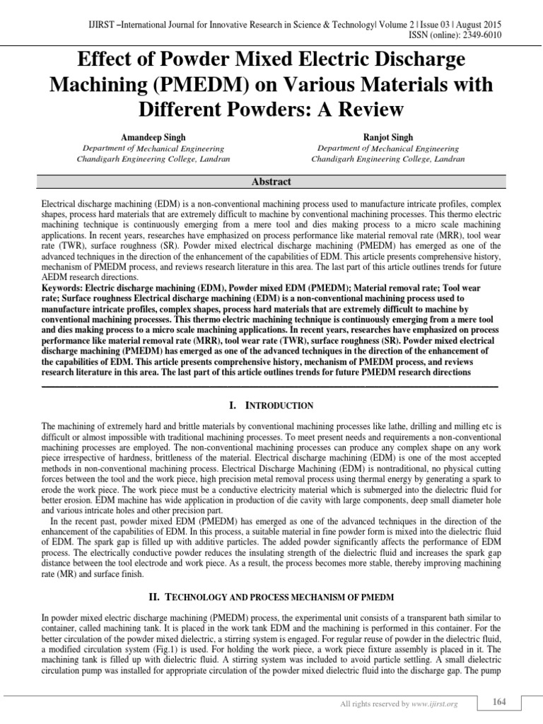 Effect of Powder Mixed Electric Discharge Machining (PMEDM) On Various ...