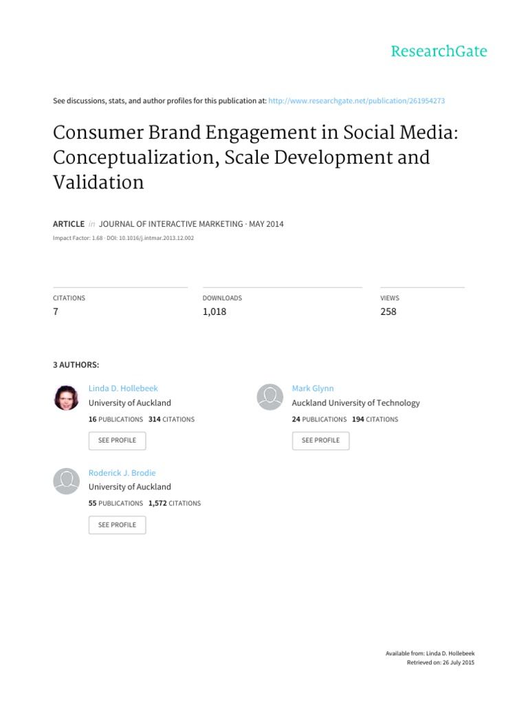 Consumer Brand Engagement in Social Media Conceptualization Scale ...