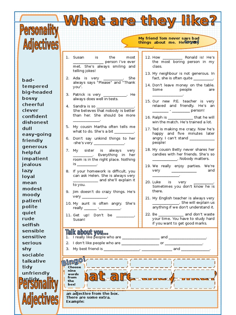 Personality Adjectives Worksheet | PDF | Language Arts & Discipline