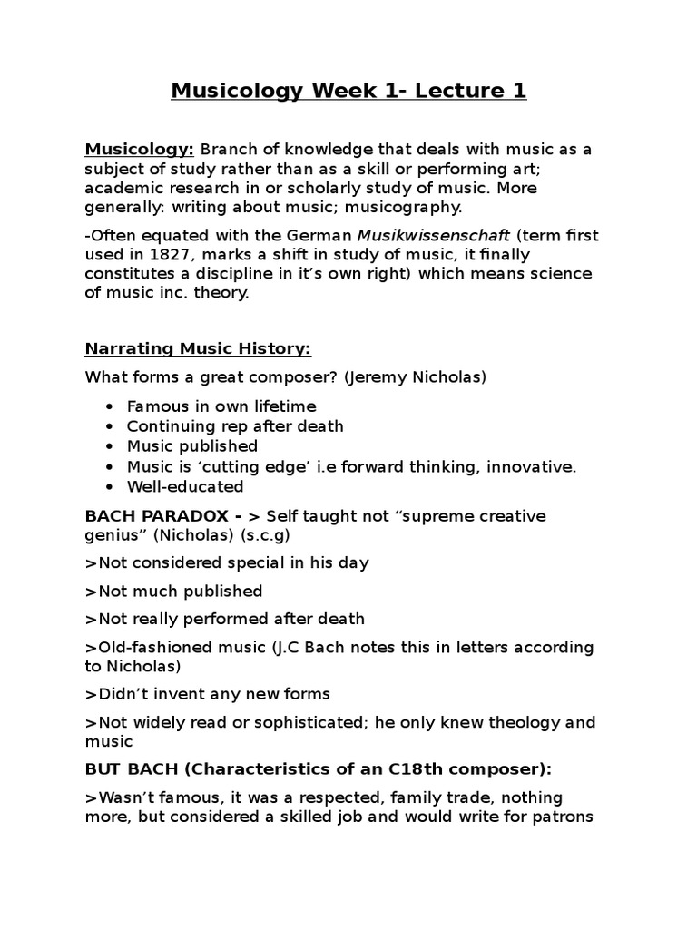 Week 1 Lecture 1 Approaches Pdf Musicology Composers 5917