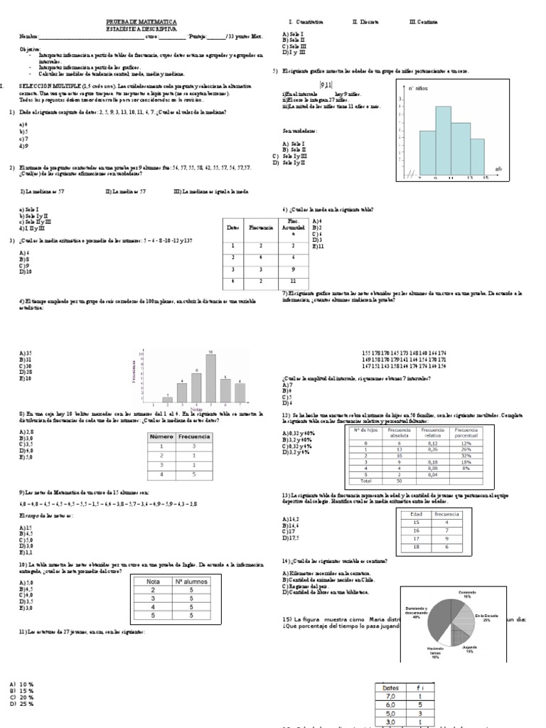 Prueba de Estadística Descriptiva | PDF | Mediana | Análisis