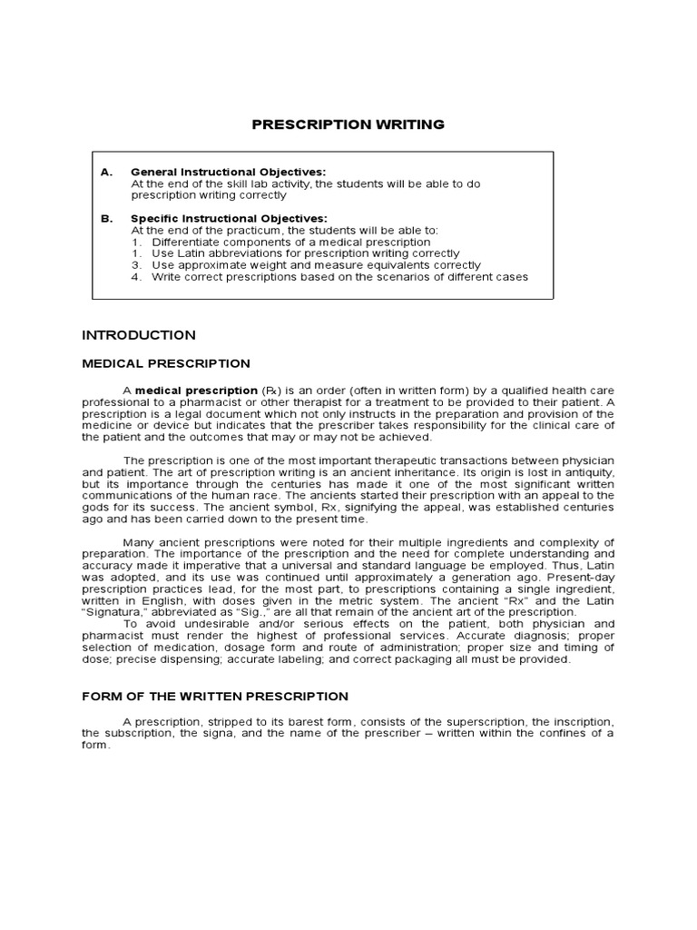 Prescription Writing | PDF | Grain (Unit) | Medical Prescription