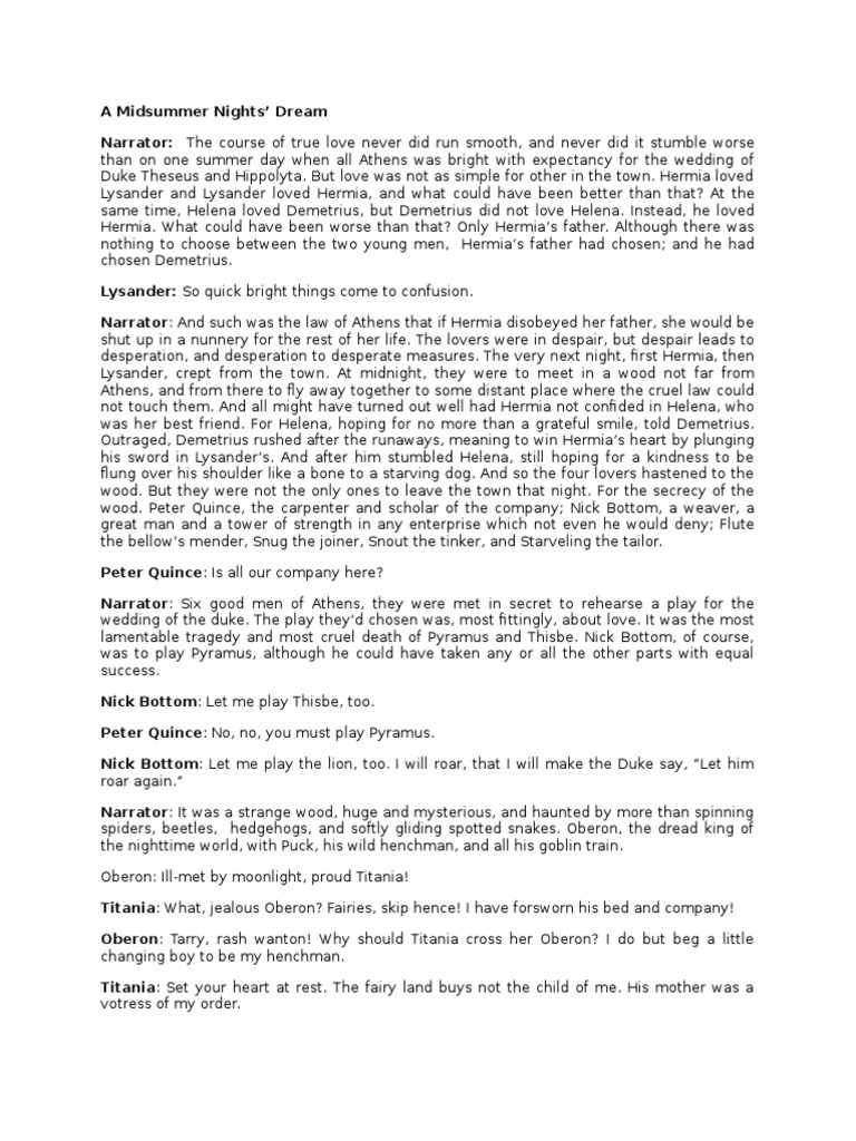 A Midsummer Night's Dream Overview | PDF | A Midsummer Night's Dream ...