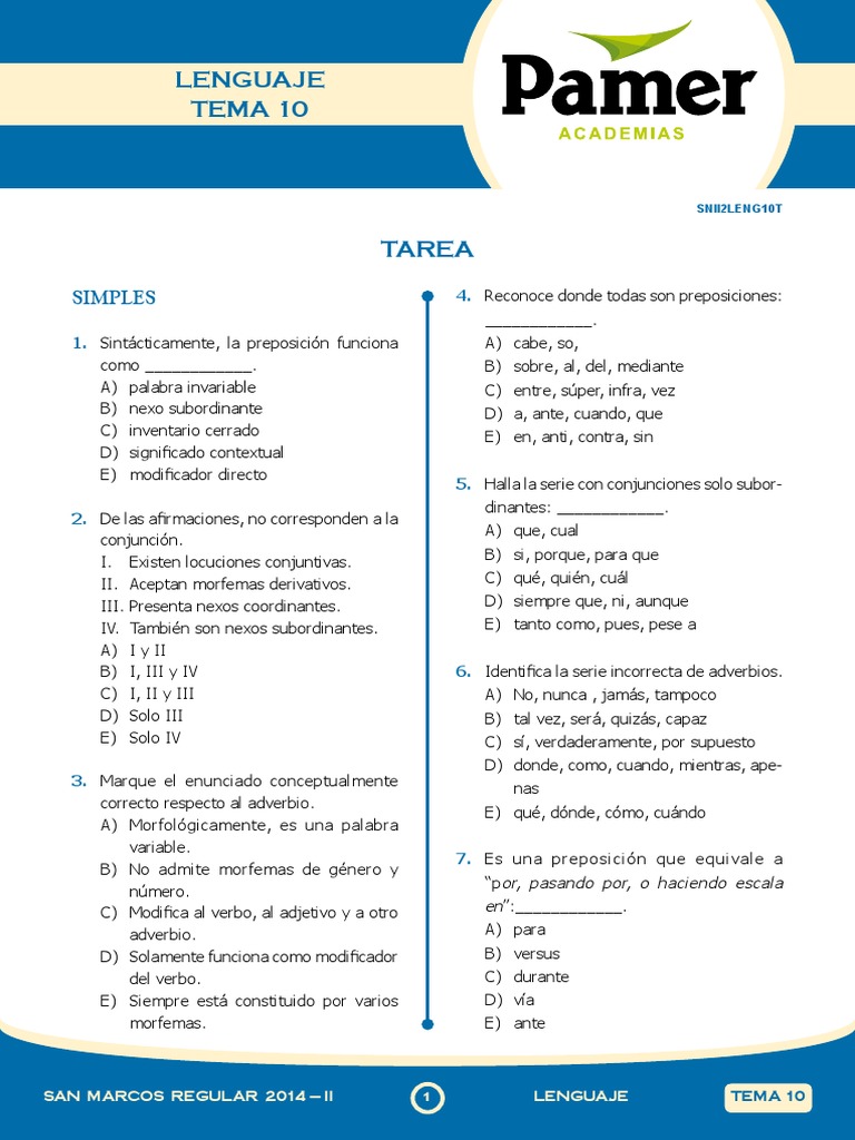 Leng Sem 10 Nexos Gramaticales-Preposicion y Conjuncion | PDF | Unidades Semánticas | Palabra
