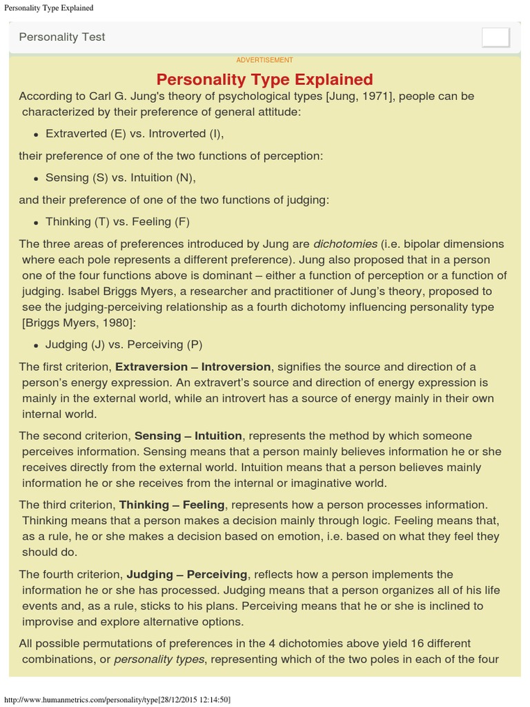 Jung Personality Type Explained | PDF | Personality Type | Extraversion ...