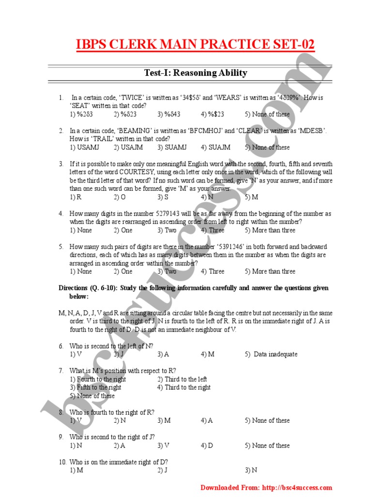 IBPS Clerk Main Practice Set 02 | PDF | Read Only Memory | Reserve Bank Of India