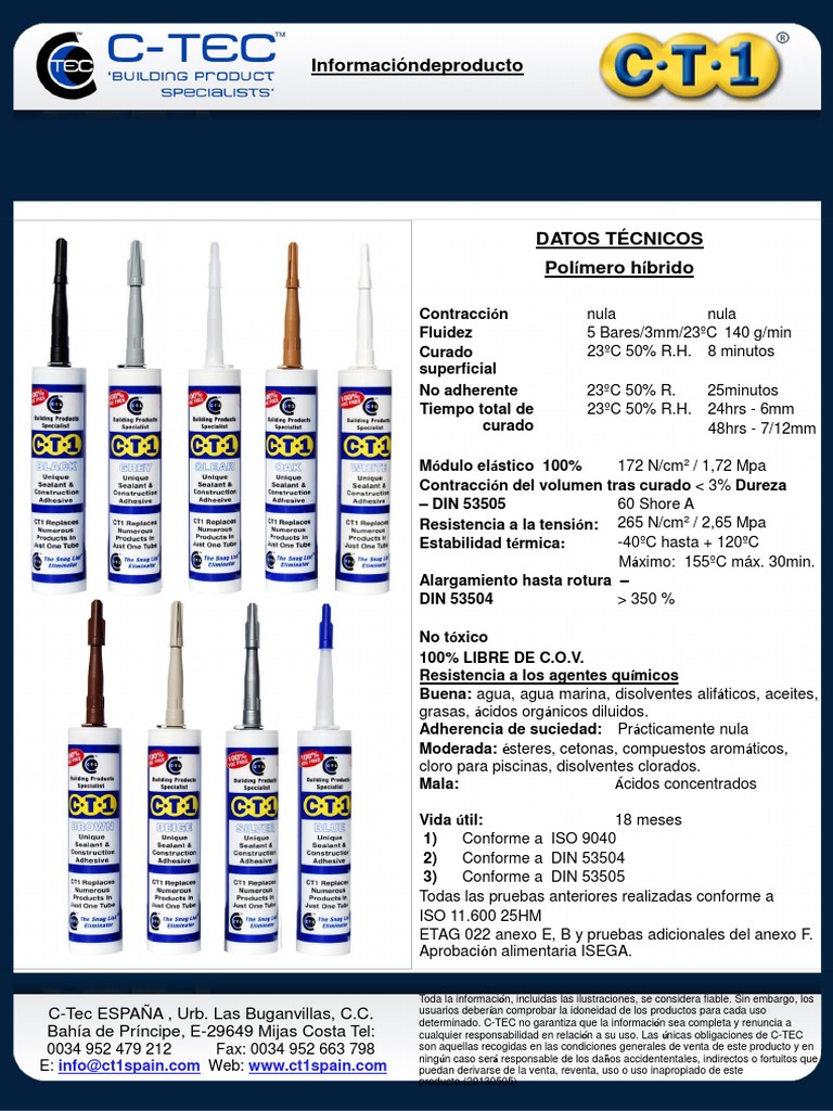 Pegamento Ct1 Tech Data Sheet 17-06-13 - Spanish | PDF | Química ...