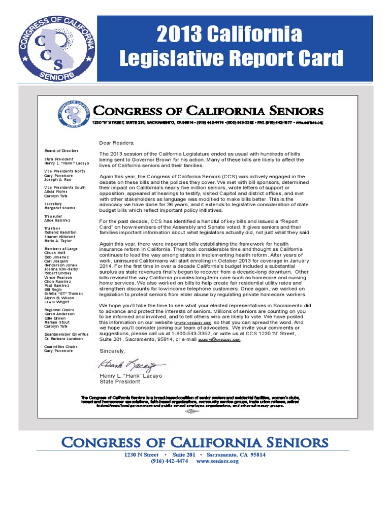 2013 California Seniors Legislative Report | PDF | Patient Protection ...