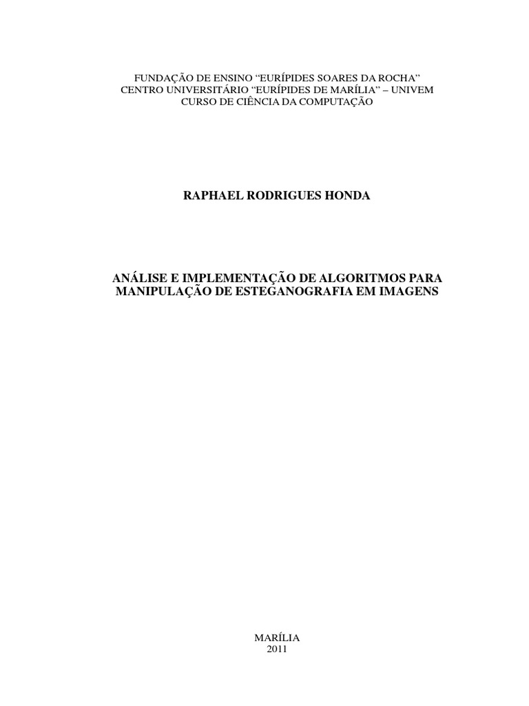 Análise E Implementação De Algoritmos Para Manipulação De Esteganografia Em Imagens Pdf