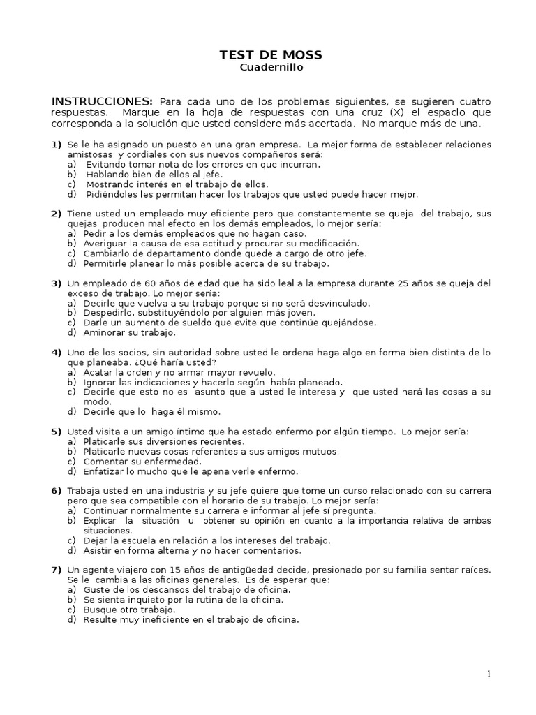 Test de Moss Completo | Toma de decisiones | Conceptos psicologicos