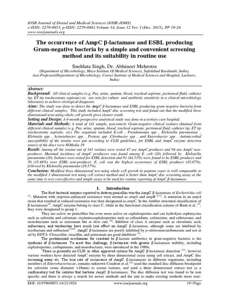 The occurrence of AmpC β-lactamase and ESBL producing Gram-negative ...