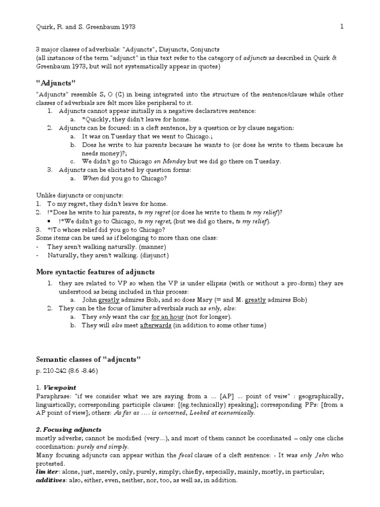 Sintaksa 2 Adjuncts, Disjuncts Conjuncts Handout | PDF | Linguistic ...