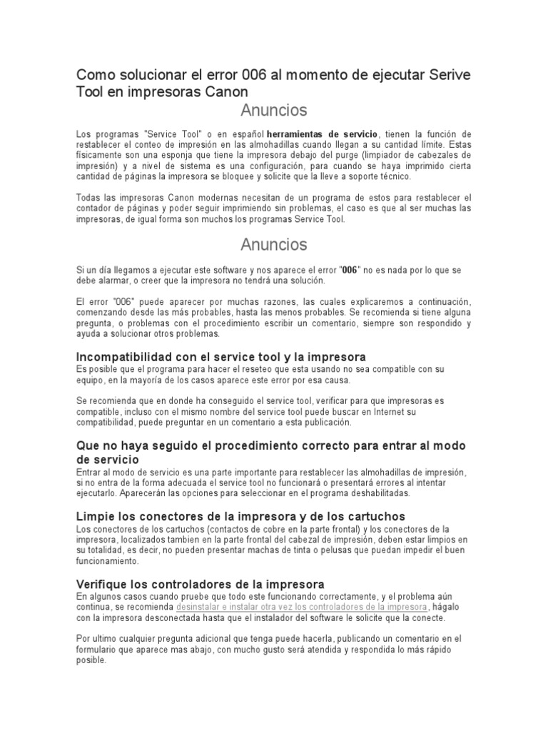 Como Solucionar El Error 006 Al Momento de Ejecutar Serive Tool en ...