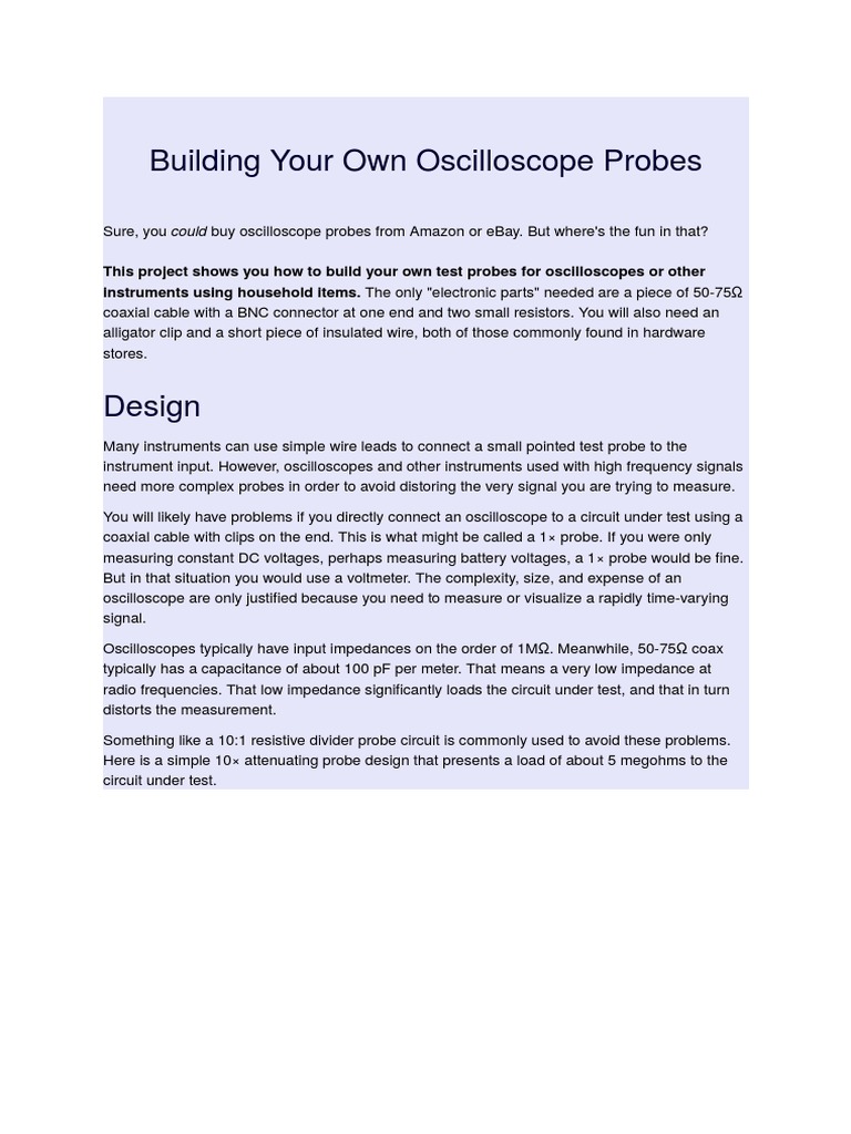 Building Your Own Oscilloscope Probes | PDF | Electrical Engineering ...
