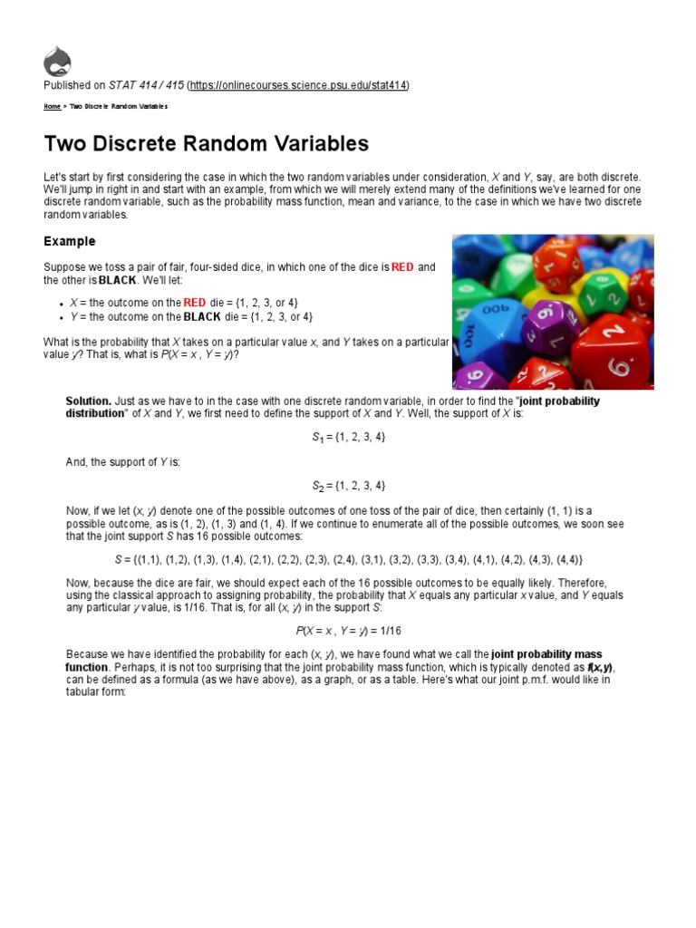 Two Discrete Random Variables | PDF | Probability Distribution | Random Variable