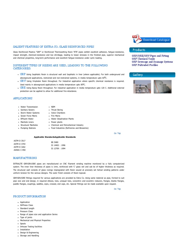 GRP - GRE - GRV Pipes and Fitting | PDF | Fiberglass | Pipe (Fluid ...