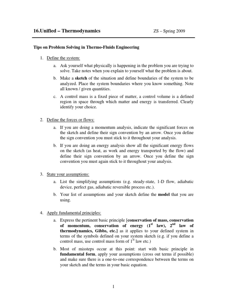 Handout Problem Solving | PDF | Equations | Thermodynamics
