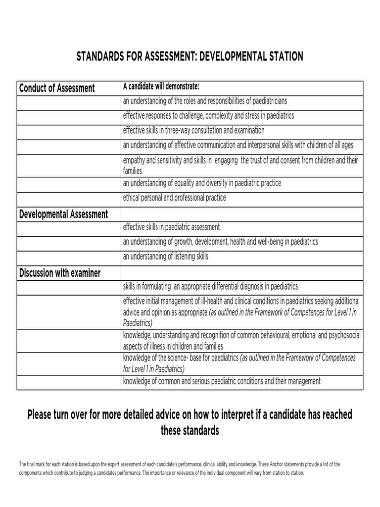 Standards For Assessment: Developmental Station | PDF | Trust (Emotion ...