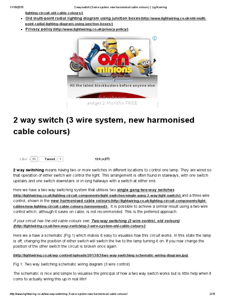 2 Way Switch (3 Wire System, New Harmonised Cable Colours) - Light ...