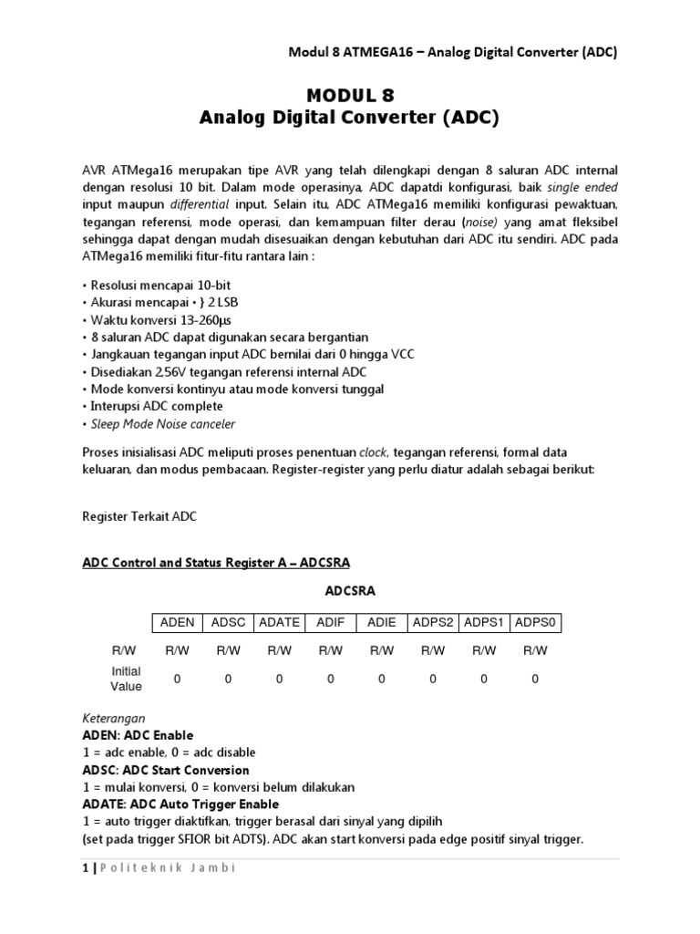 Modul 8 Aplikasi Analog Digital Converter Adc | PDF