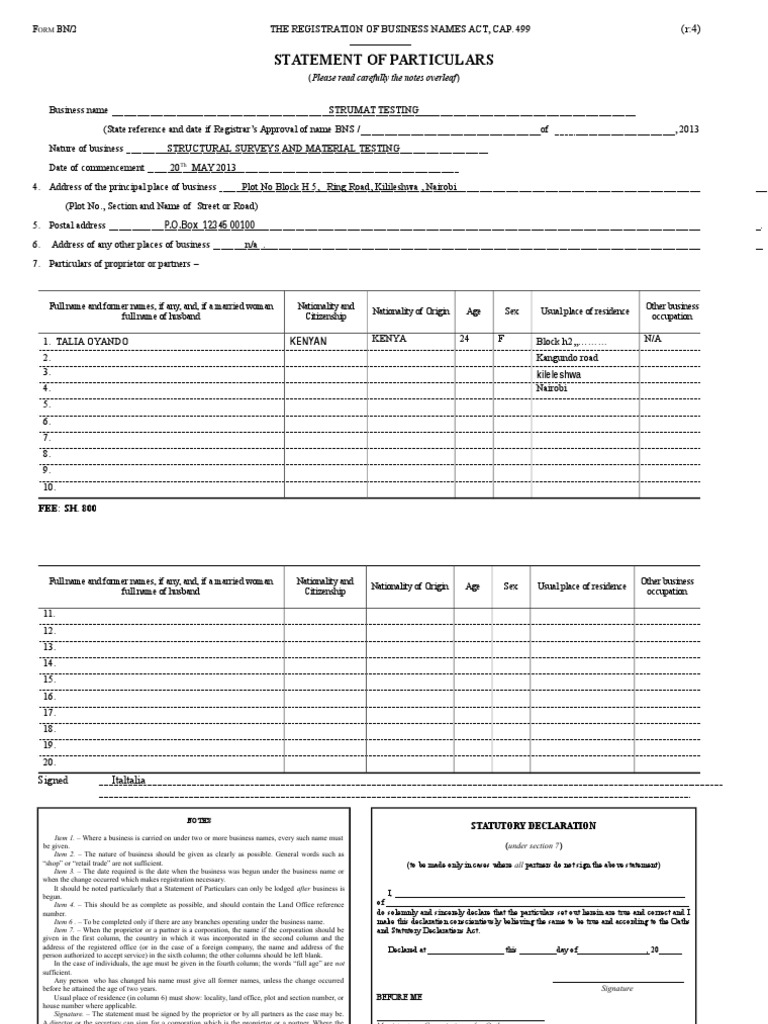 BN/2 Business Registration Details | PDF | Signature | Public Law
