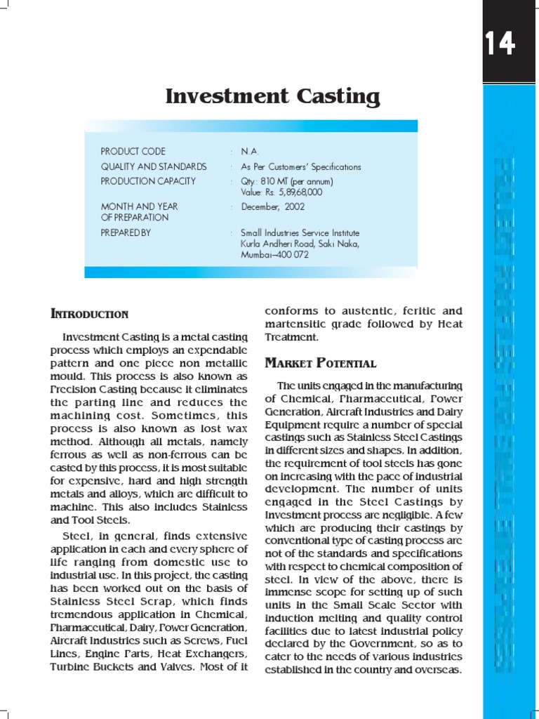 Investment Casting Calculations | PDF | Steel | Metals