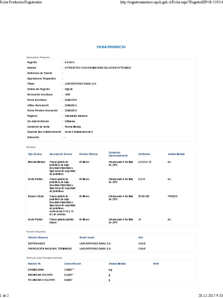 Oftabiotico Con Gramicidina Solución Oftálmica Saval | PDF | Salud y ...