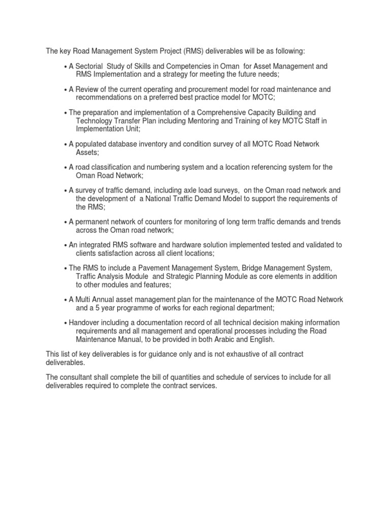 Key Deliverables for RMS Project in Oman | PDF | Technology & Engineering