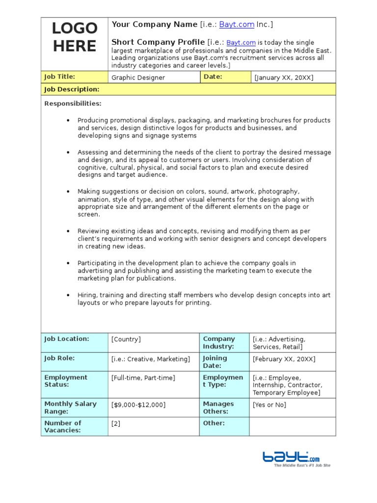 Graphic Designer Job Description Graphic Designer - Job Description ...