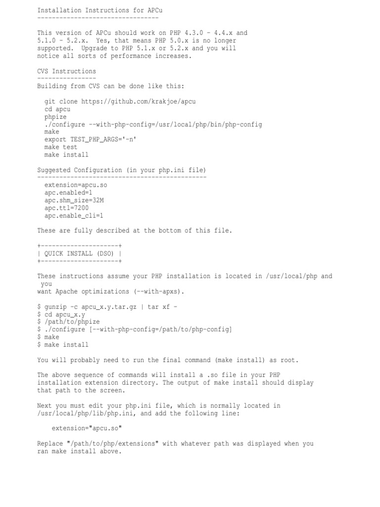 Installation Instructions For APCu | PDF | Php | Areas Of Computer Science