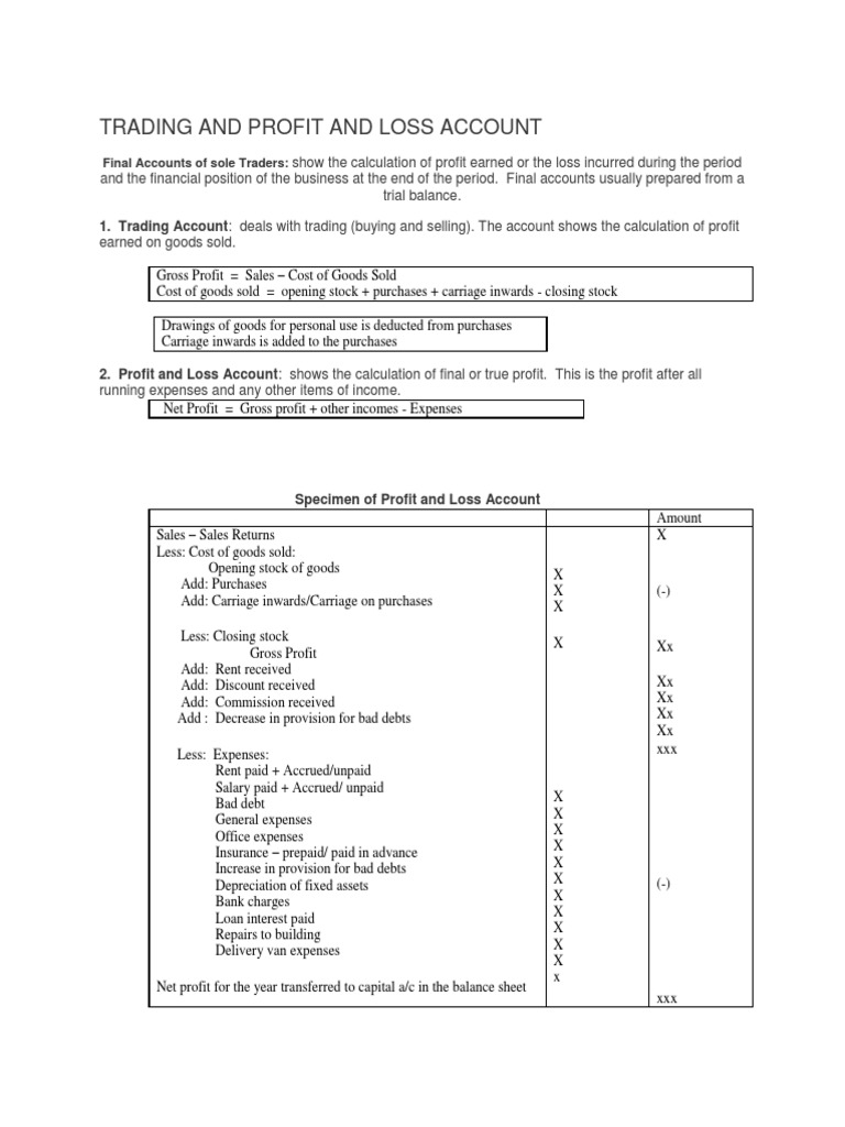 Trading and Profit and Loss Account | PDF | Debits And Credits | Bad Debt