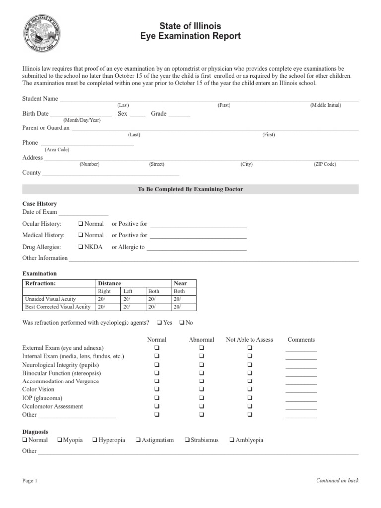 Eye Exam Form | PDF | Ophthalmology | Clinical Medicine