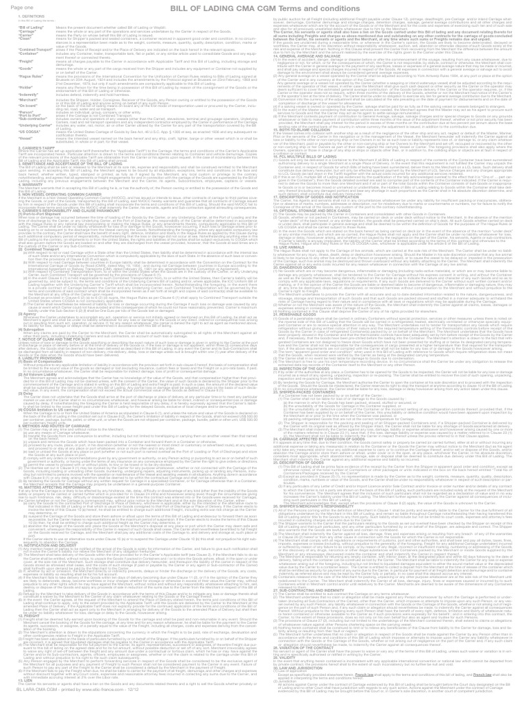 Terms Conditions BL LARA CMA CGM A4 Valide | PDF | Bill Of Lading ...