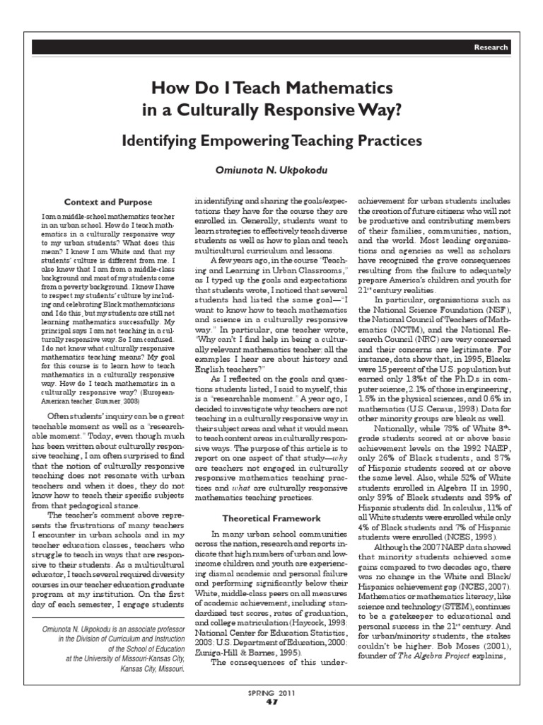 Culturally Relevant Teaching Math-1 | PDF | National Council Of ...