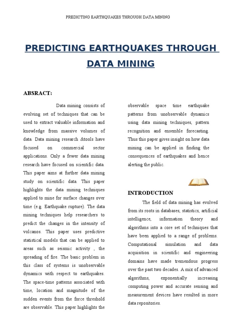 Predicting Earthquakes Through Data Mining | PDF | Cluster Analysis ...