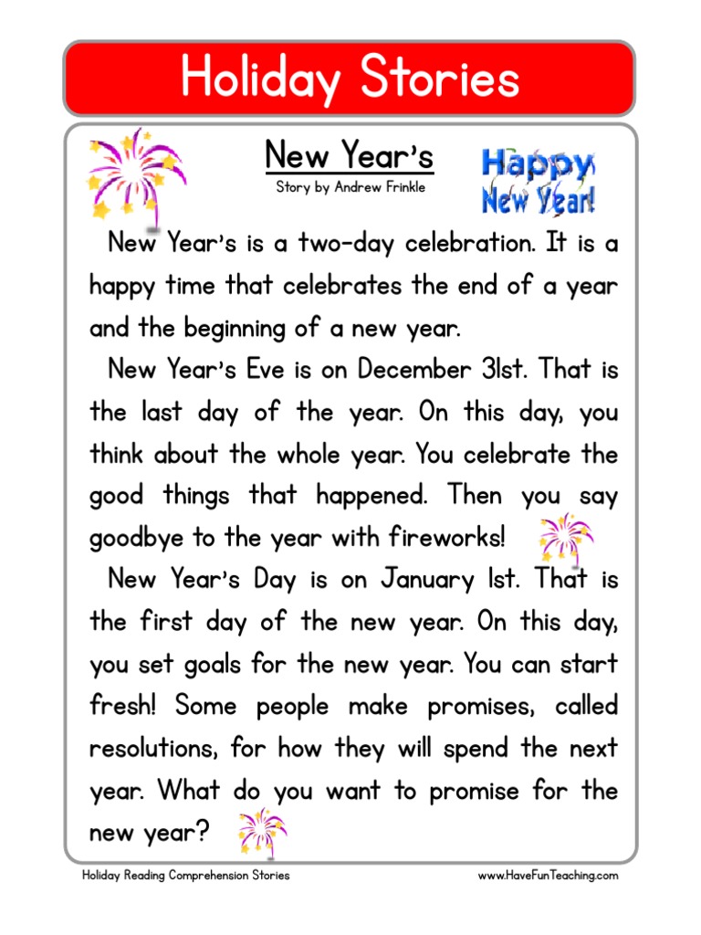 Holiday Stories Comprehension New Years | PDF