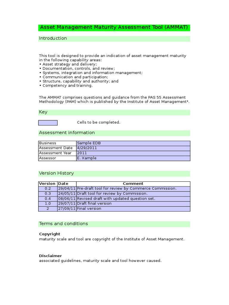 Asset Management Maturity Assessment Tool Study Spreadsheet 27 ...