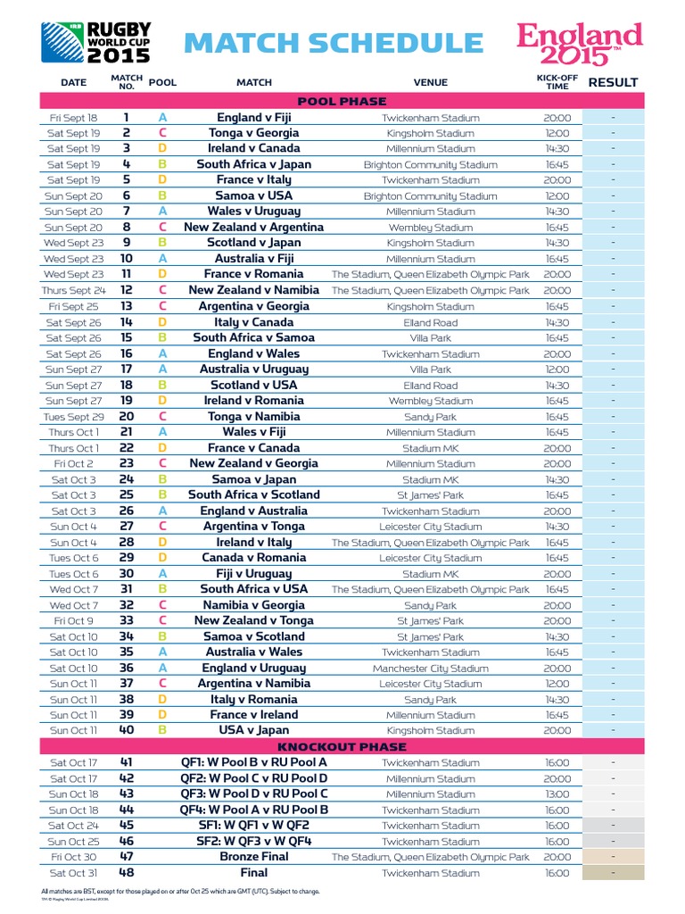 Match Schedule White Background | PDF | National Rugby Union Teams ...