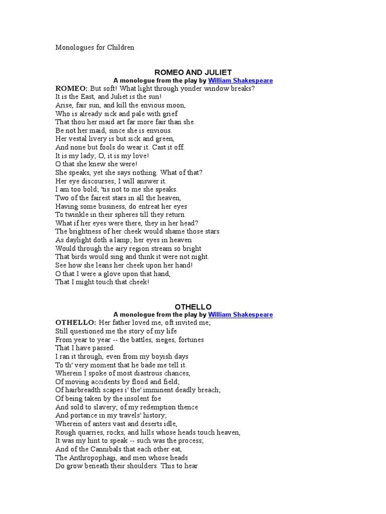 Monologues For Children | PDF | Macbeth | Hamlet