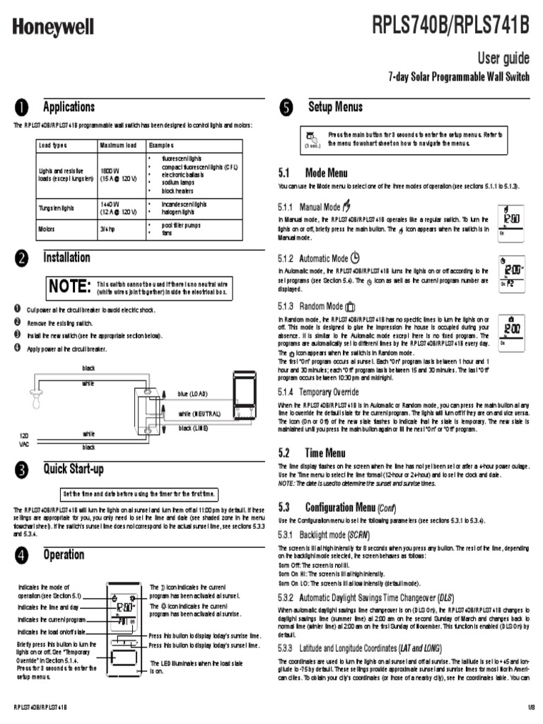 Honeywell 7 Day Solar Programmable Wall Switch RPLS740B | PDF | Hour | Scientific Observation