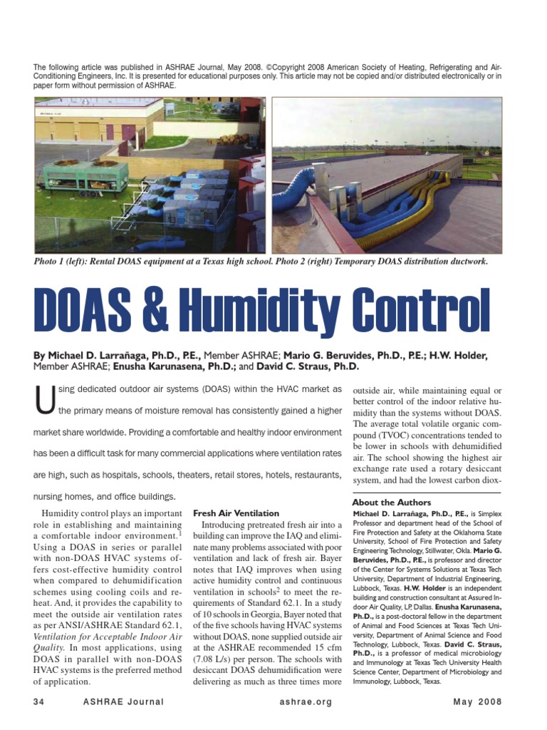 DOAS and Humidity Control ASHRAE JNL May 08 PDF | PDF | Hvac | Air ...