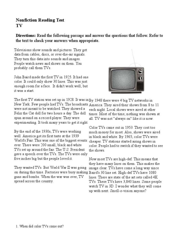 Nonfiction-Reading-Test-Tv Module 2 Estatal 27 Octubre 2015 | PDF ...