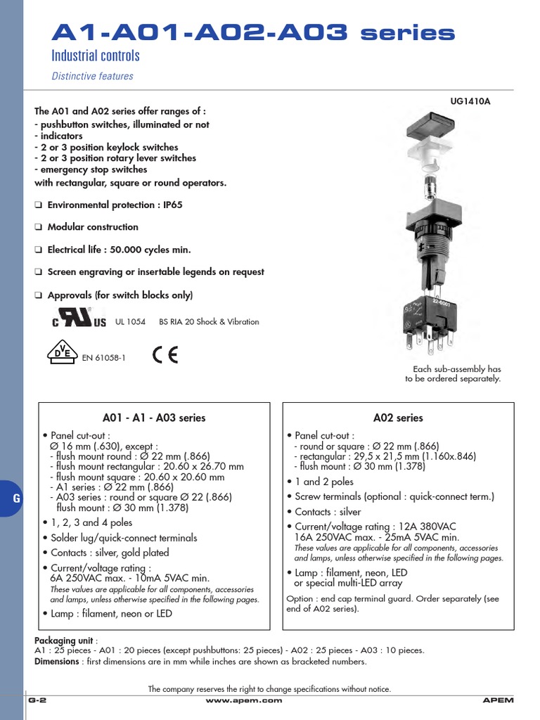 Switch Pushbutton A01 A1 A02 A03 ENG | PDF | Switch | Incandescent ...