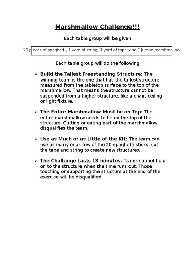 Marshmallow Challenge!!!: Build The Tallest Freestanding Structure: The ...