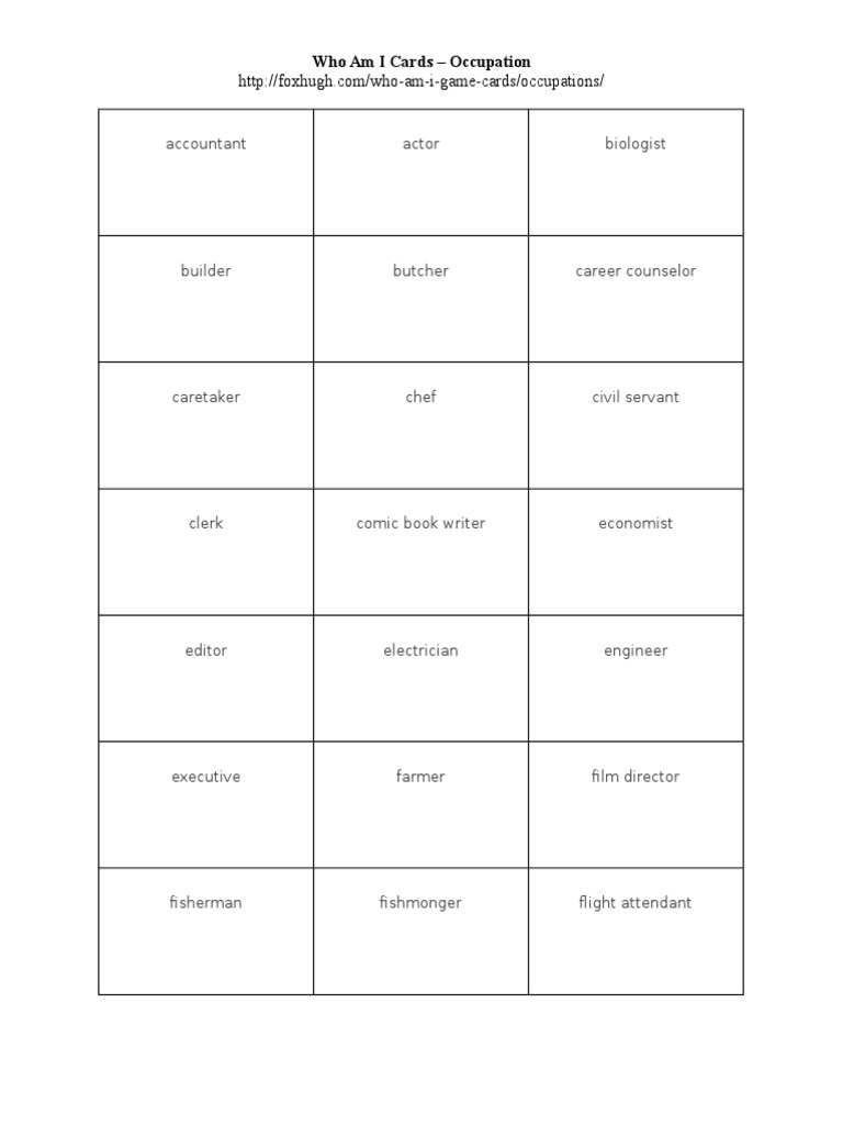 Who Am I Cards - Occupation | PDF