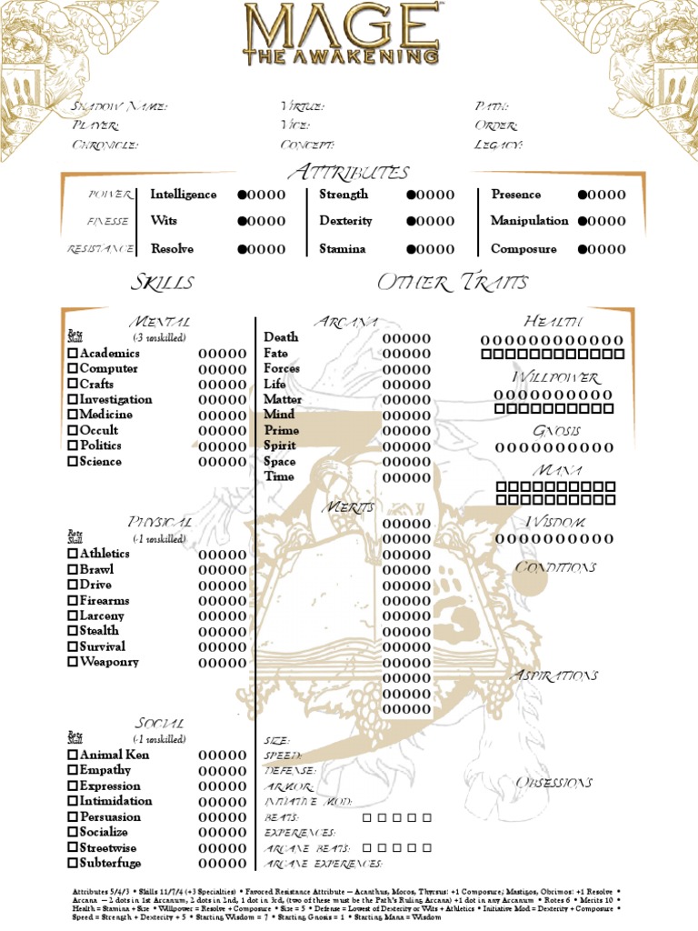 Mage The Awakening Thyrsus Character Sheet - GMC | PDF | Tabletop Games ...