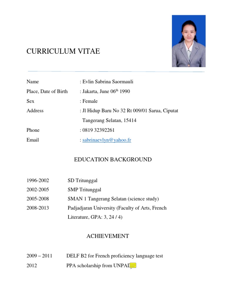 Curriculum Vitae Sabrina | PDF