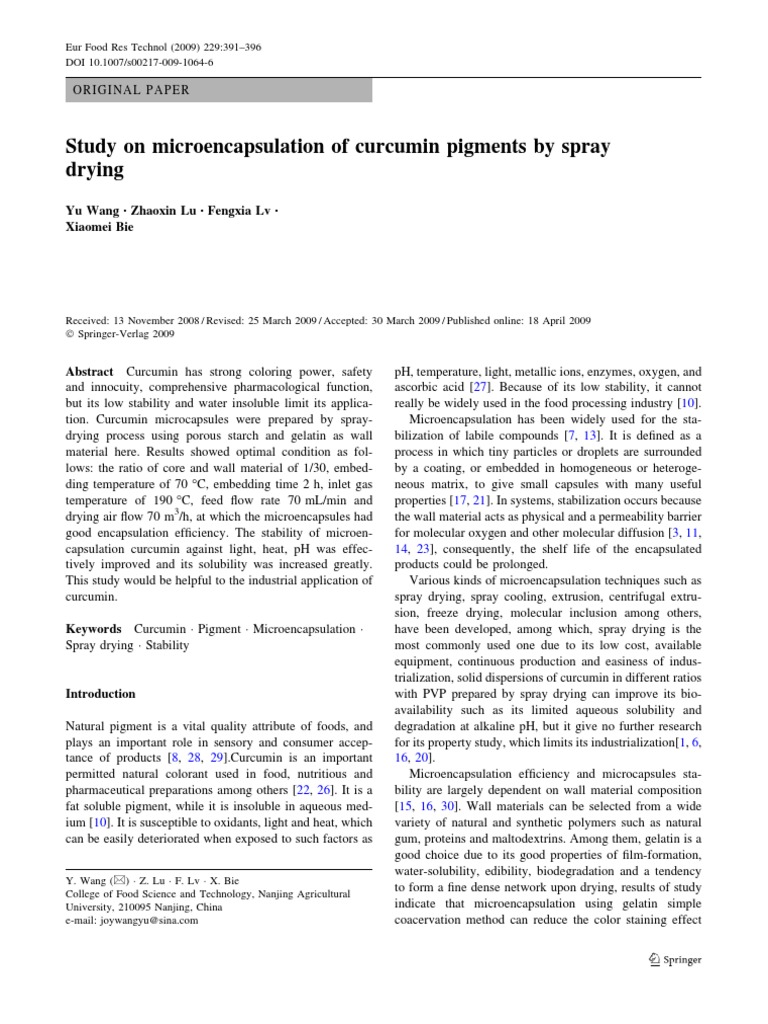 Curcumin Microencapsulation by Spray Drying | PDF | Materials ...