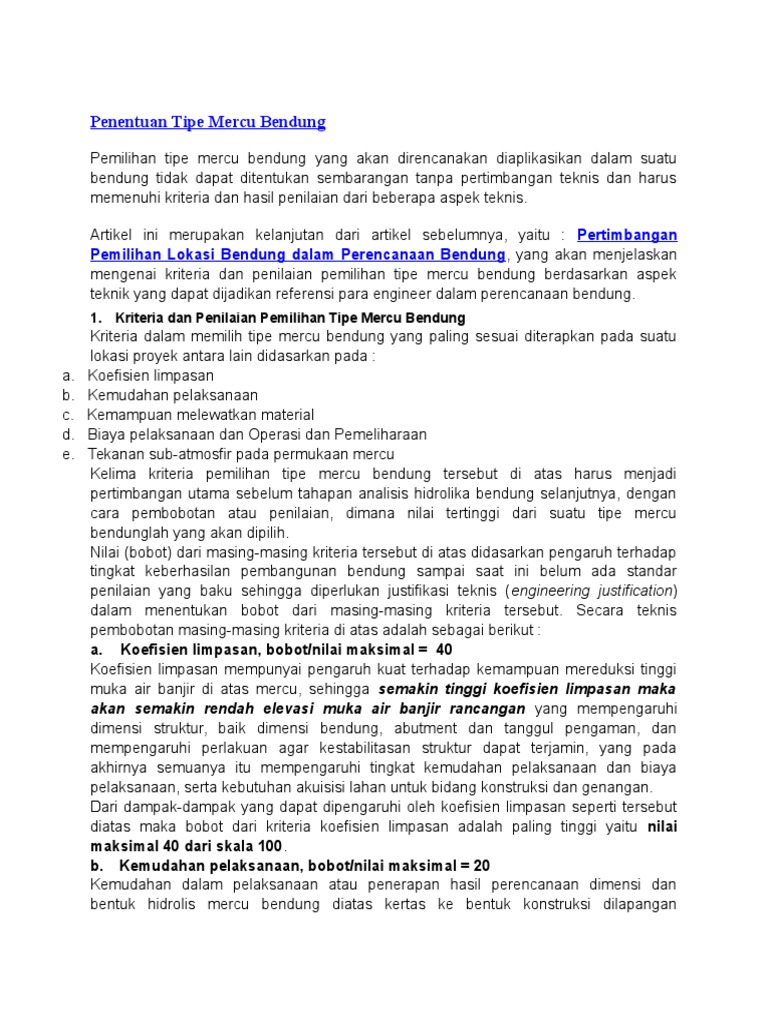 Penentuan Tipe Mercu Bendung | PDF