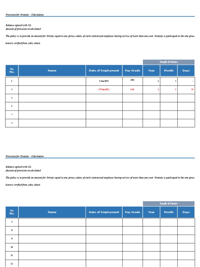 Gratuity Provision Calculation Guide | PDF | Gratuity | Salary